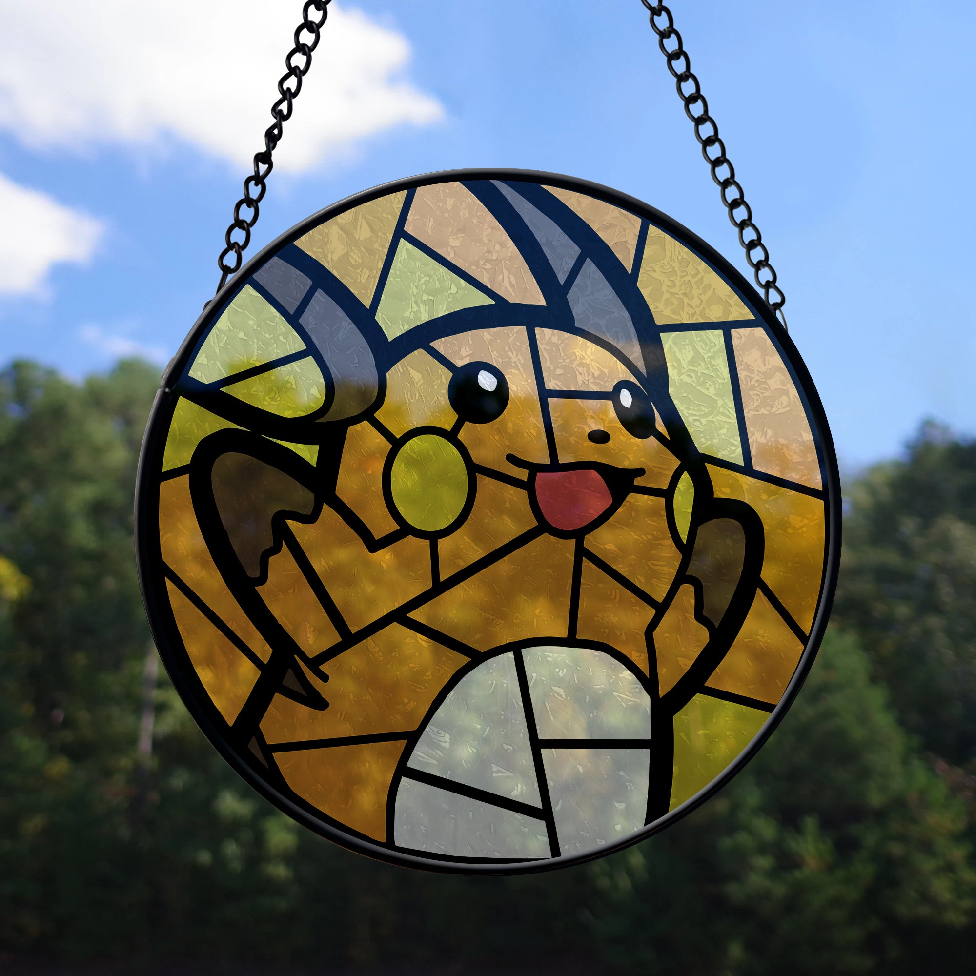 Raichu Pokemon Round Stained Glass Window Hanging Panel Suncatcher