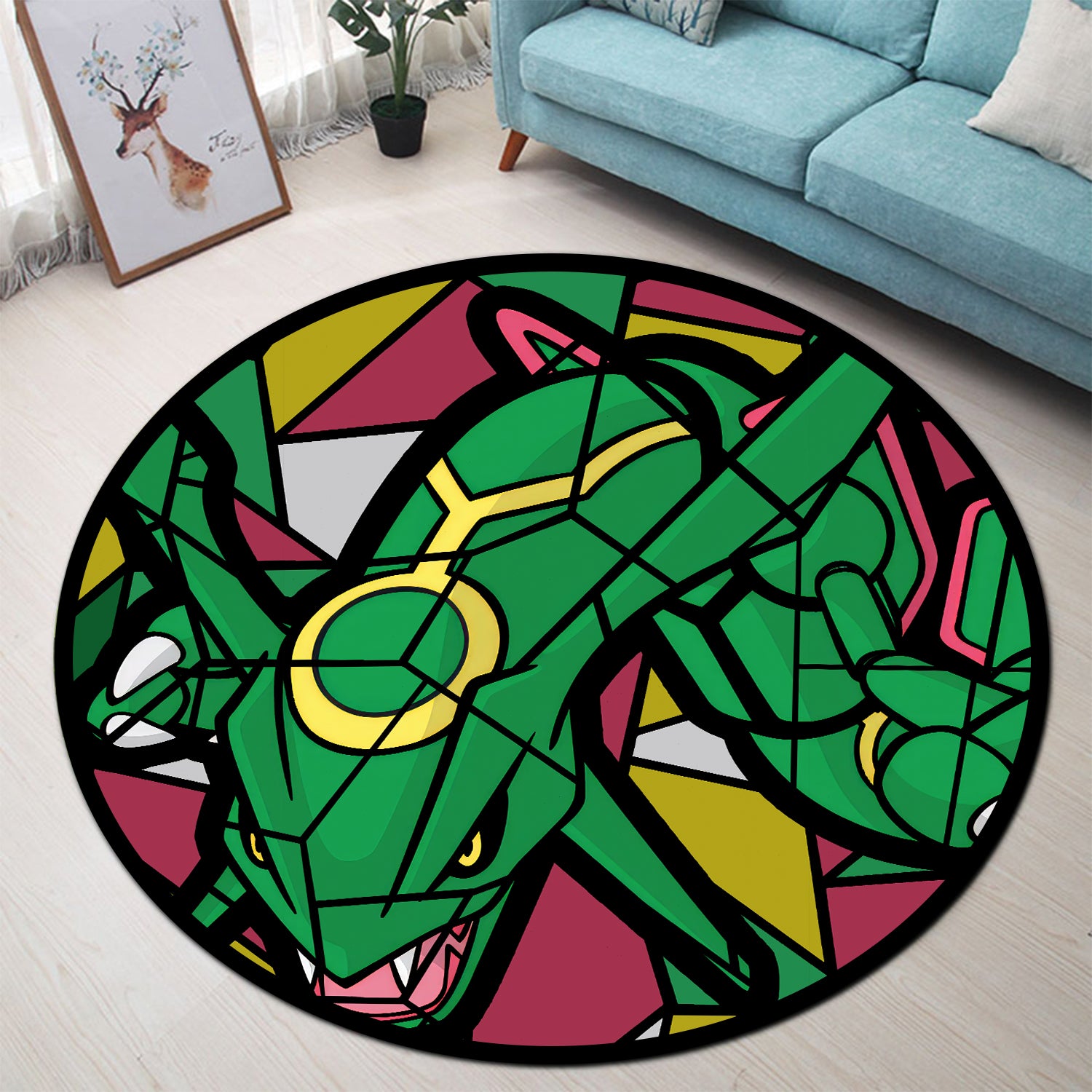 Rayquaza Stained Glass Round Rug