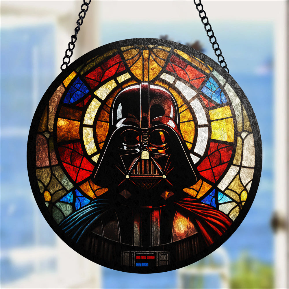 Darth Vader Round Stained Glass Window Hanging Panel Suncatcher