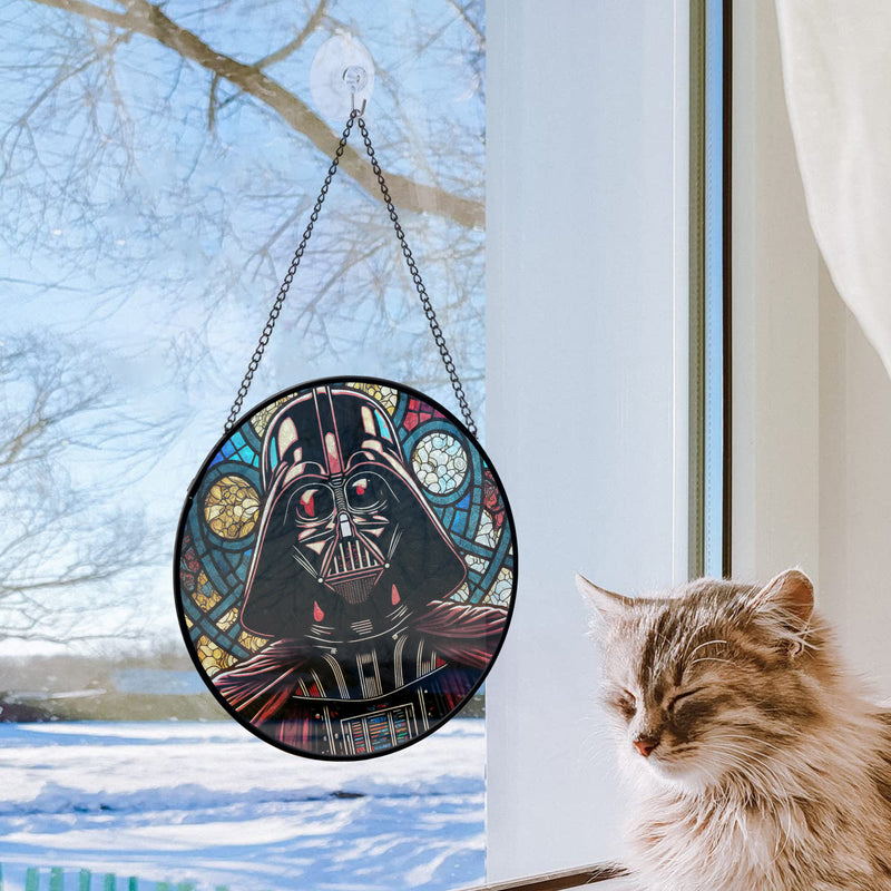 Darth Vader Star Wars Round Stained Glass Window Hanging Panel Suncatc