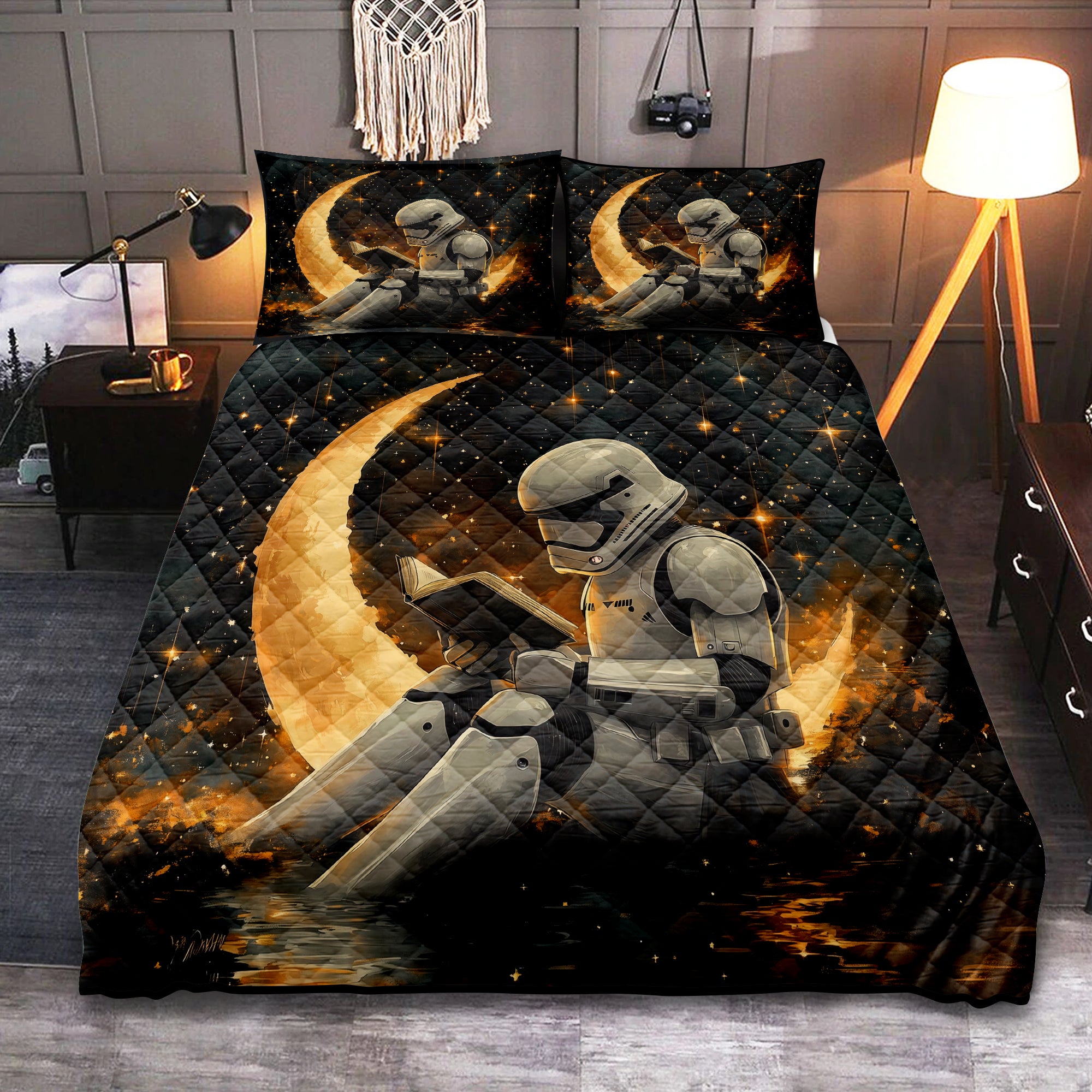 Stormtrooper Reading On A Crescent Moon Quilt Bed Sets