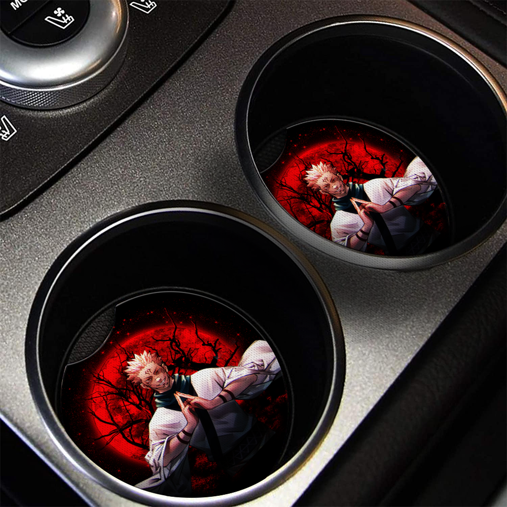 Sukuna Moonlight Halloween Car Coasters Auto Cup Holder