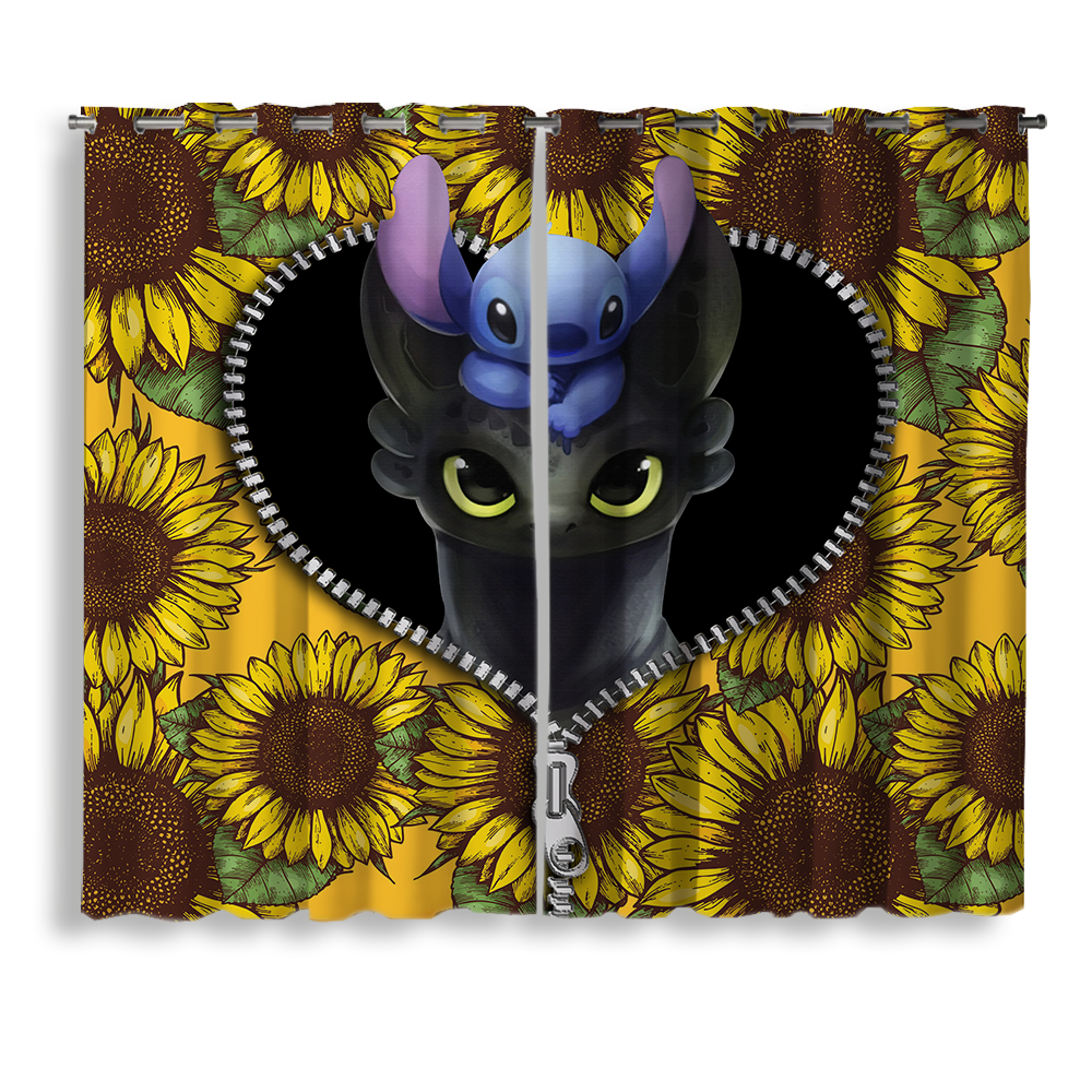 Toothless And Stitch Sunflower Zipper Window Curtain