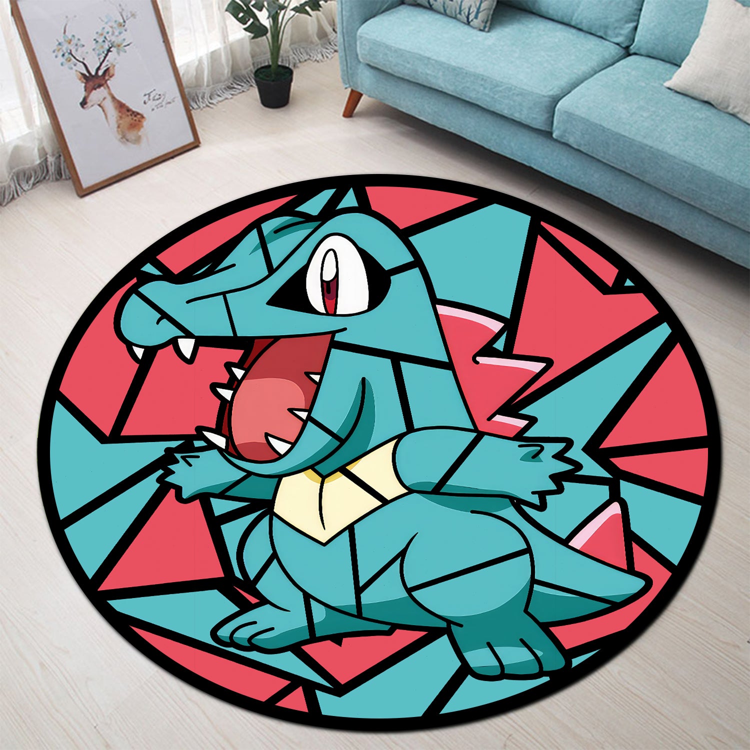 Totodile Stained Glass Round Rug