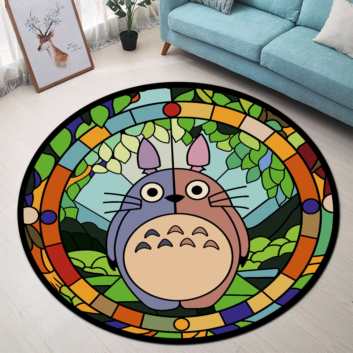 Totoro Ghibli Cute Stained Glass Round Rug