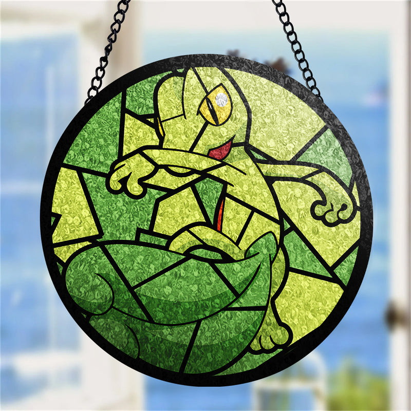 Treeko Pokemon Stained Glass Window Hanging Panel Suncatcher