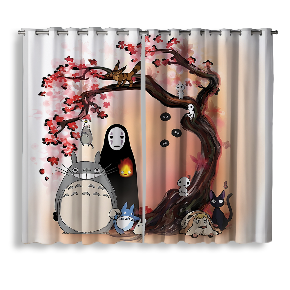 Trendy Anime Totoro Ghibli Japanese Sakura Window Curtain