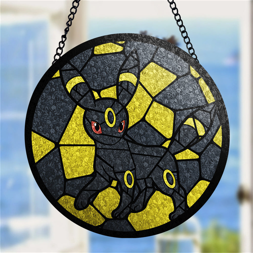 Umbreon Eevee Evolution Pokemon Round Stained Glass Window Hanging Pan