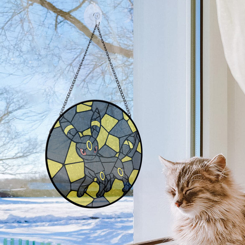 Umbreon Eevee Evolution Pokemon Round Stained Glass Window Hanging Pan