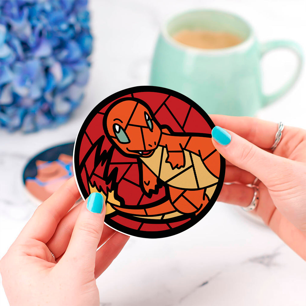 Charmander Pokemon Stained Glass Drink Coasters