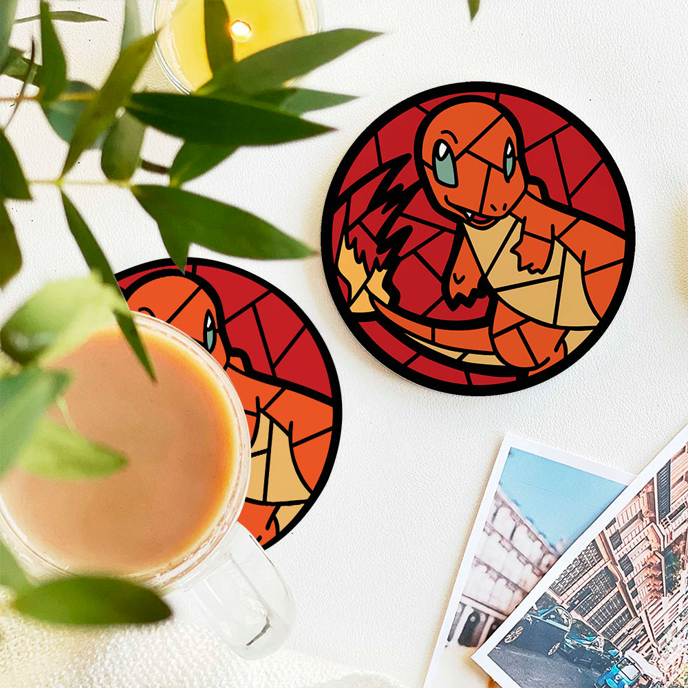 Charmander Pokemon Stained Glass Drink Coasters