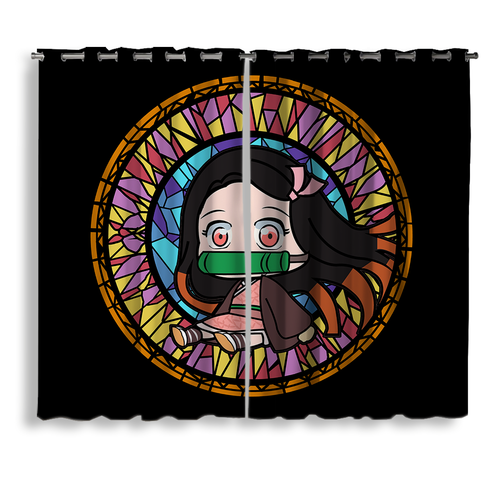 Chibi Nezuko Demon Stained Glass Window Curtain