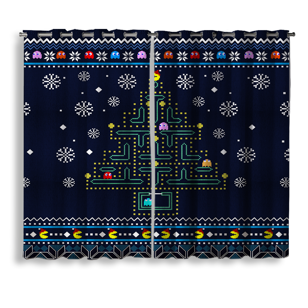 Christmas Tree Pacman Window Curtain