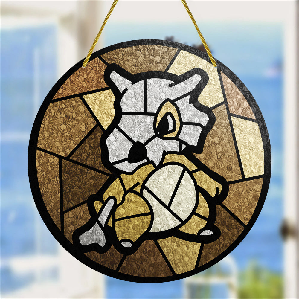Cubone Pokemon Round Stained Glass Window Hanging Panel Suncatcher