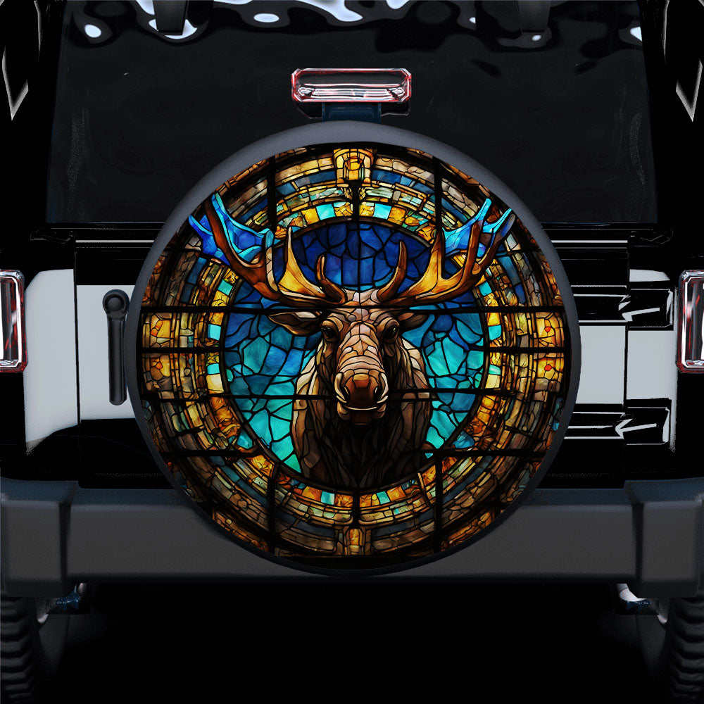 Moose Stained Glass Car Spare Tire Cover