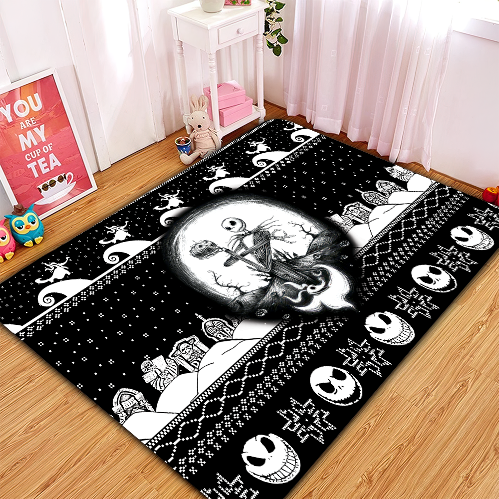 Nightmare Christmas Jack Skellington Black White Rectangular Area Rug