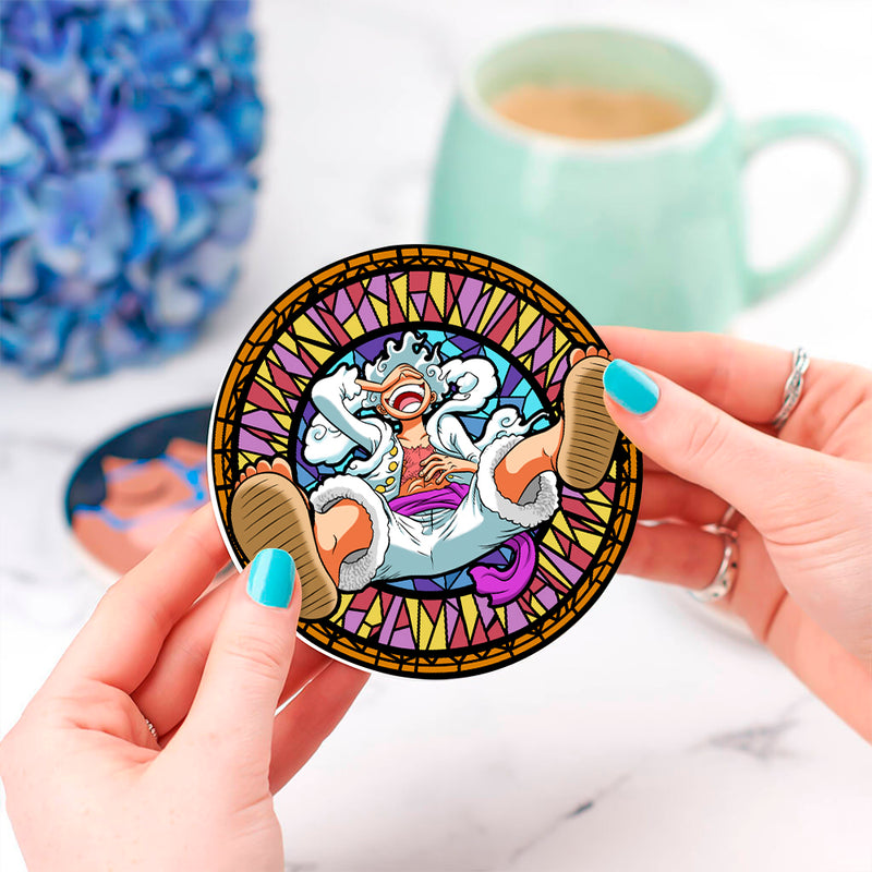 One Piece Luffy Gear 5 Stained Glass Drink Coasters
