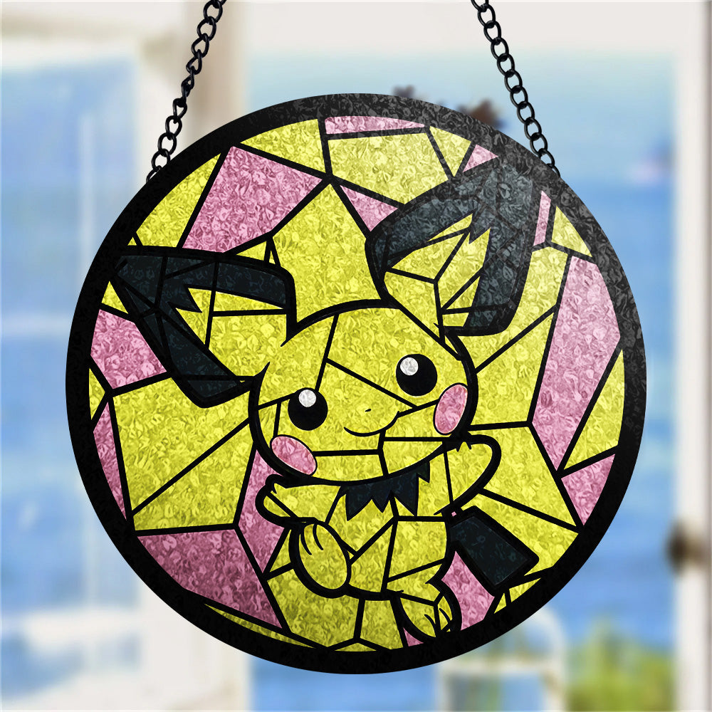 Pikachu Round Stained Glass Window Hanging Panel Suncatcher