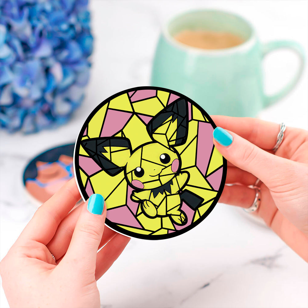 Pikachu Pokemon Stained Glass Drink Coasters