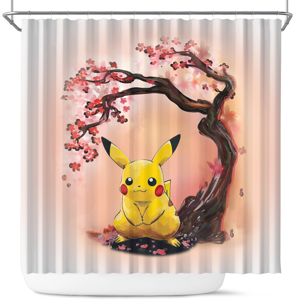 Pikachu Cherry Blossom Japan Shower Curtain