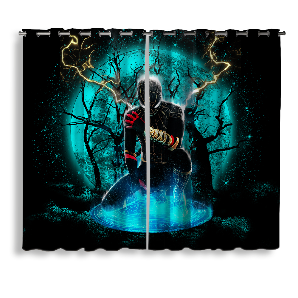 Spiderman Black Suit No Way Home Moonlight 1 Window Curtain