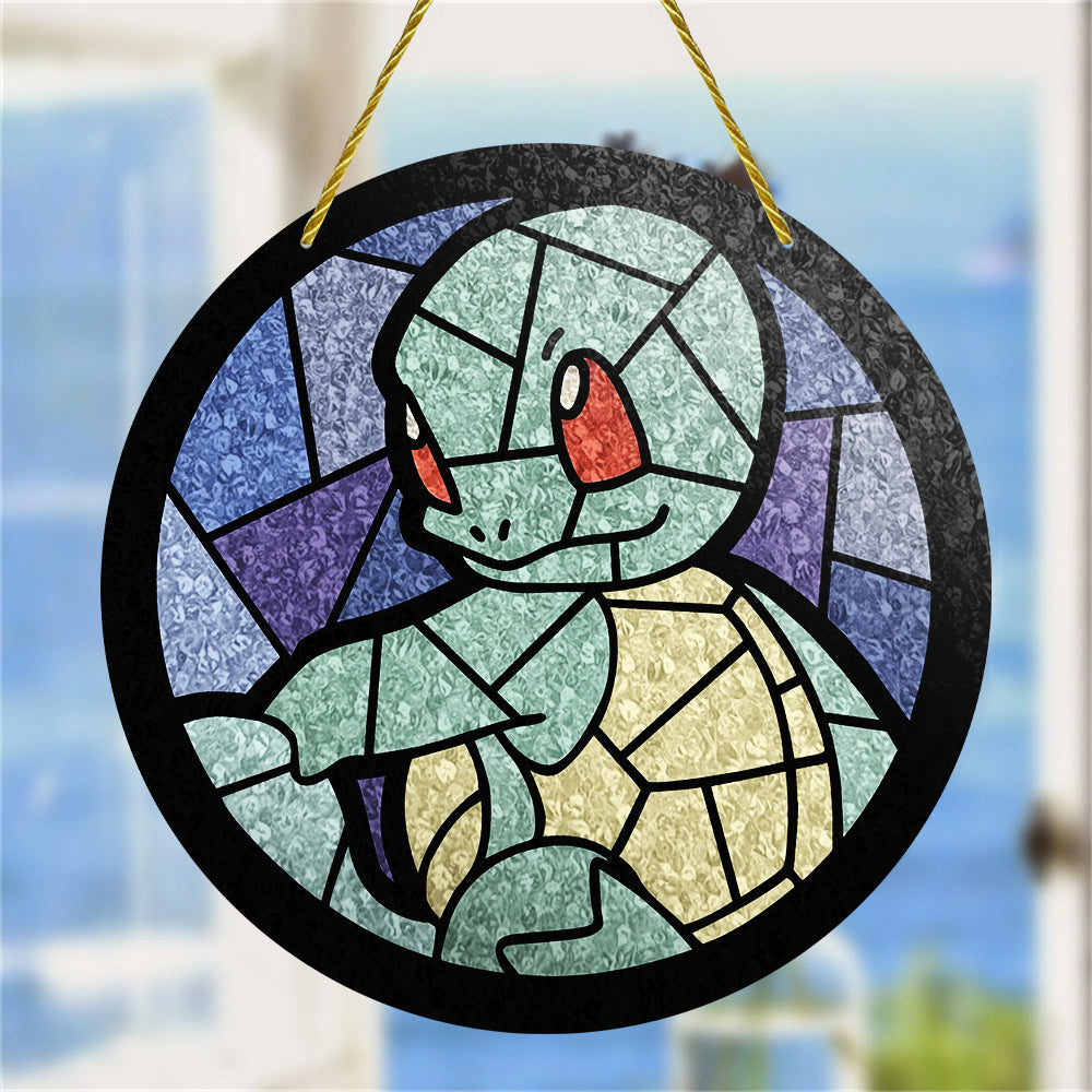 Squirtle Pokemon Round Stained Glass Window Hanging Panel Suncatcher