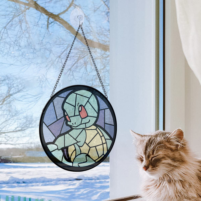 Squirtle Pokemon Round Stained Glass Window Hanging Panel Suncatcher