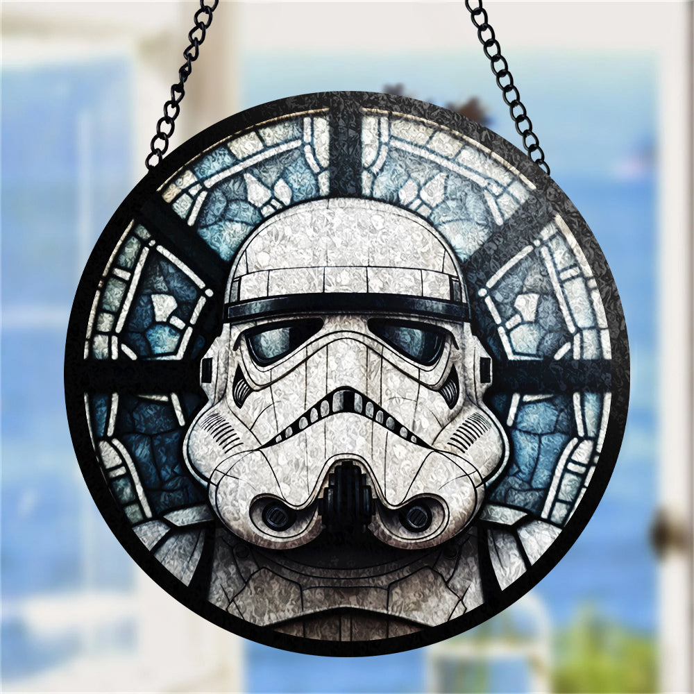 Stormtrooper Round Stained Glass Window Hanging Panel Suncatcher