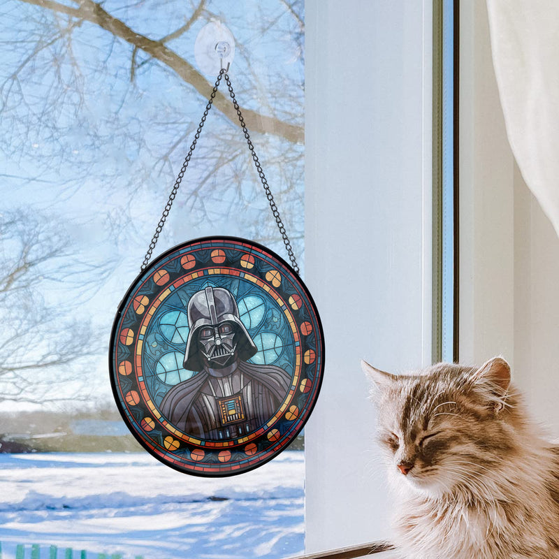 Darth Vader Round Stained Glass Window Hanging Panel Suncatcher
