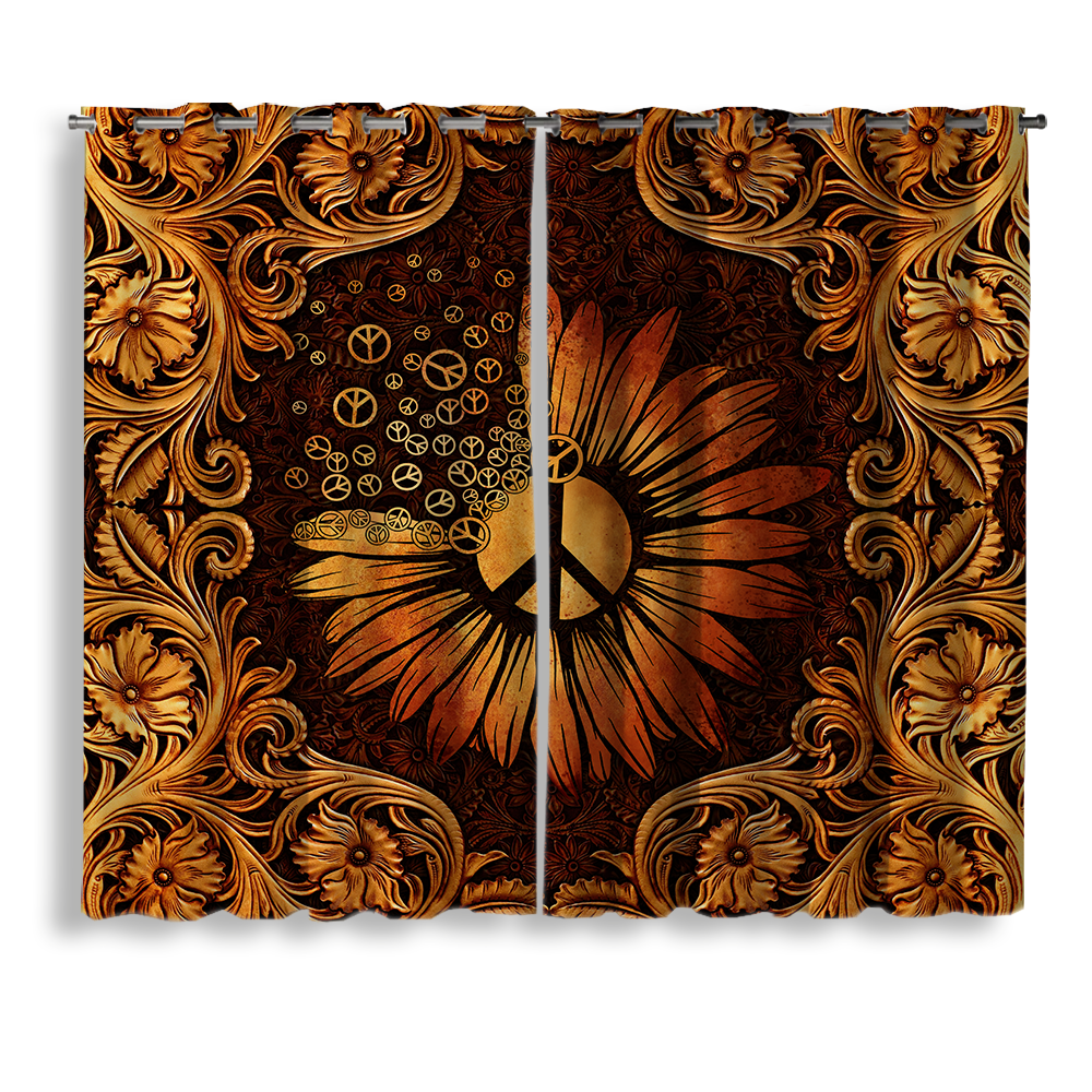 Sunflower Mandala Peace Sign Window Curtain