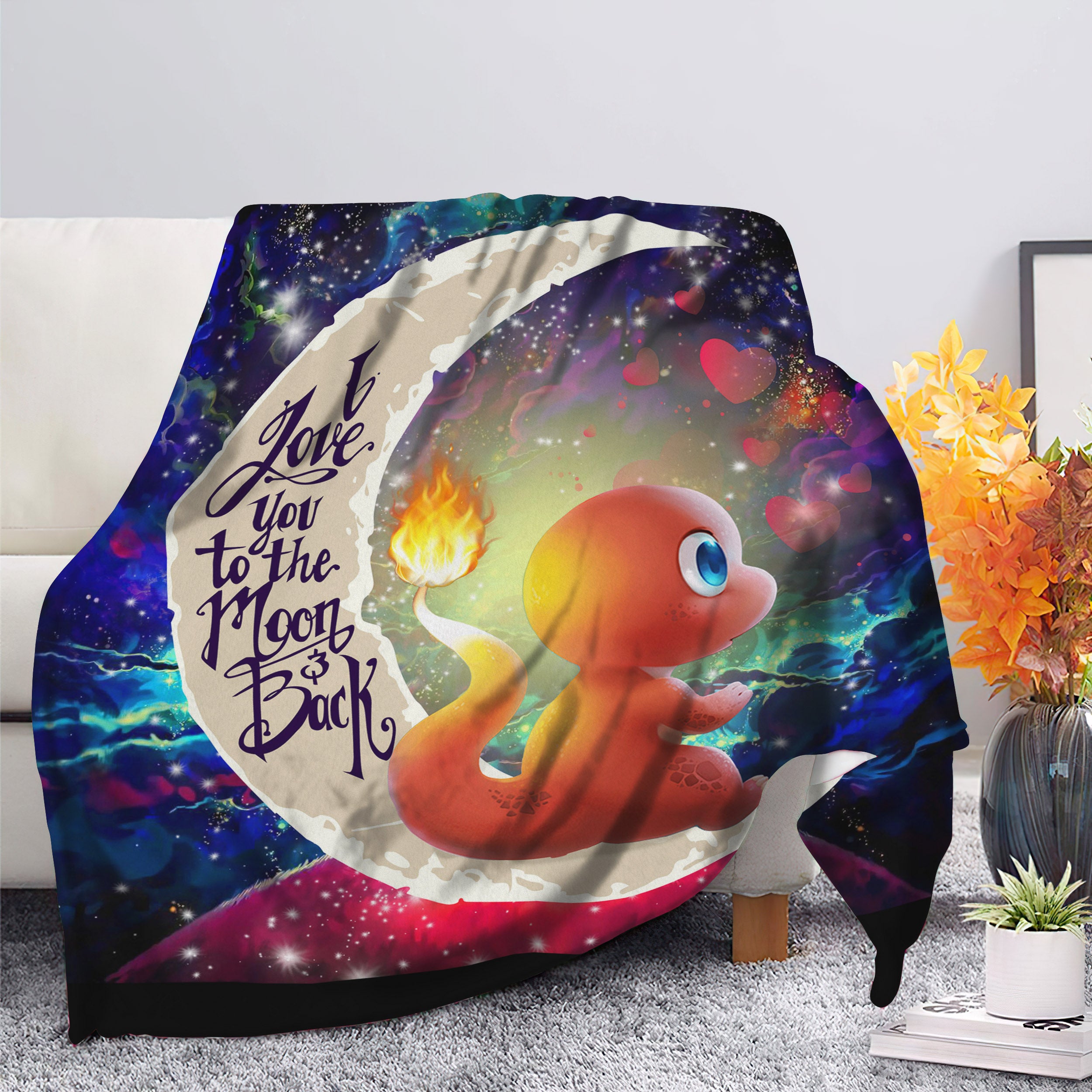 Cute Charmander Love You To The Moon Galaxy Blanket