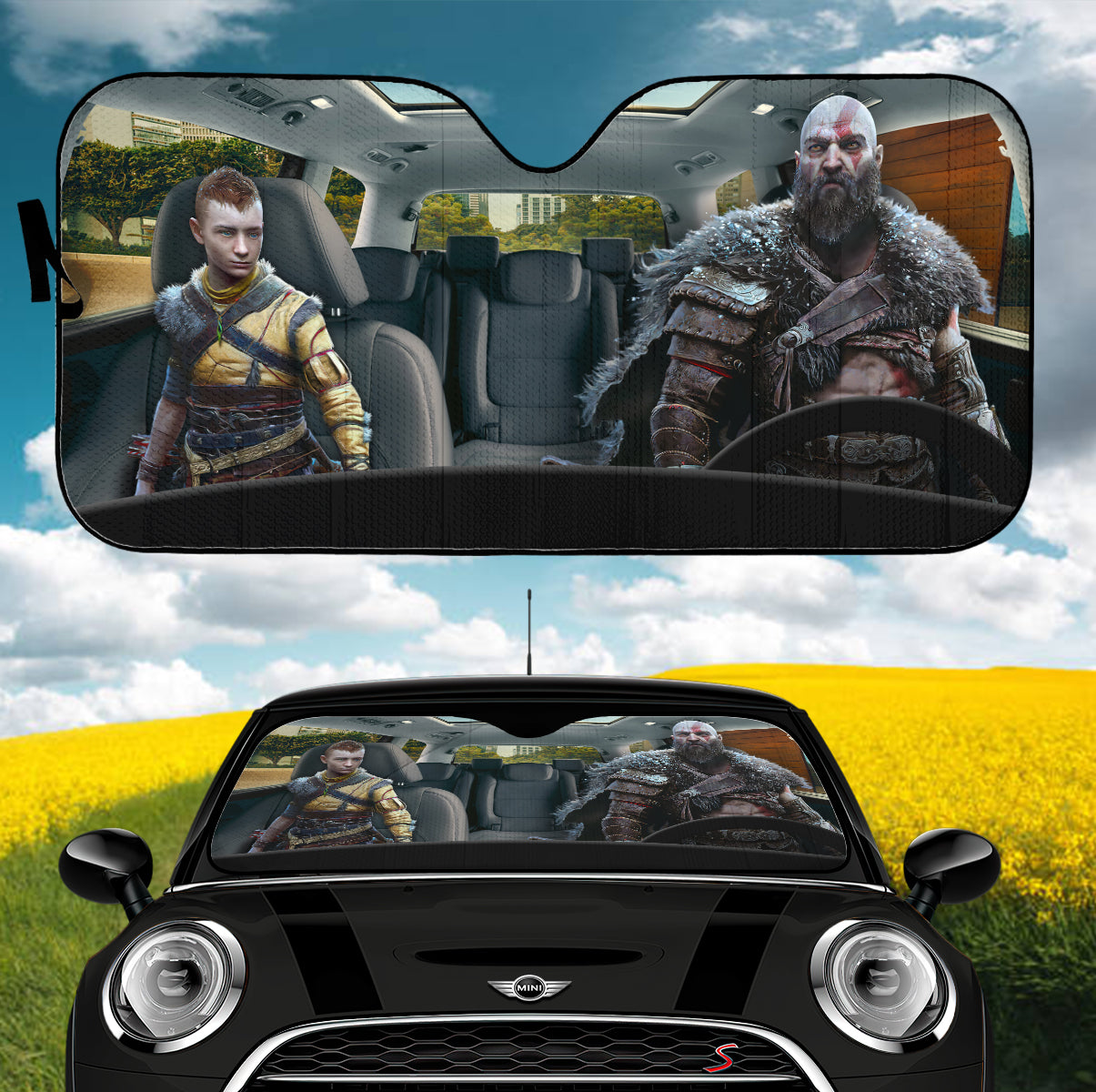 God Of War Kratos And Atreus Car Auto Sunshades
