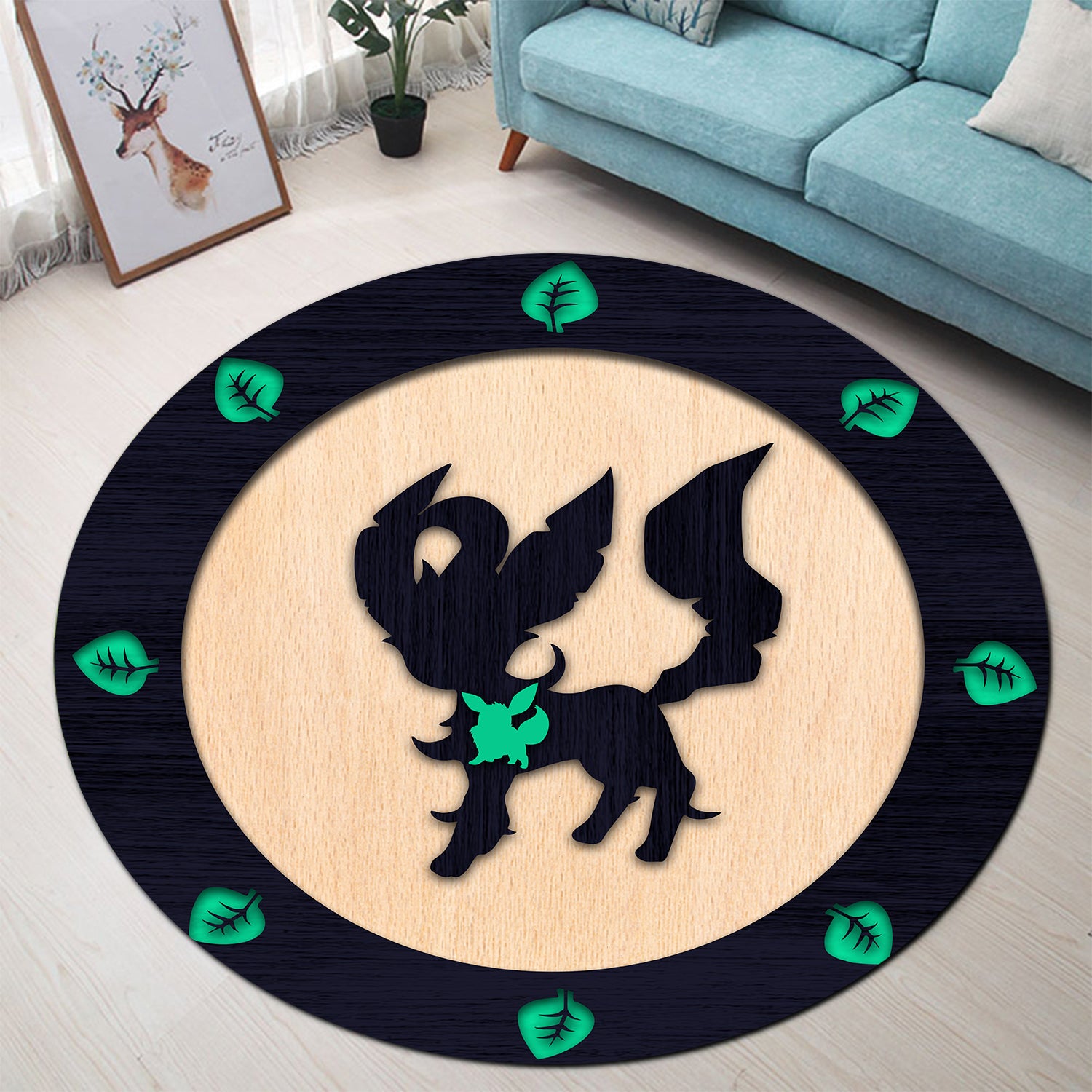 Leafeon Eevee Evolution Round Rug