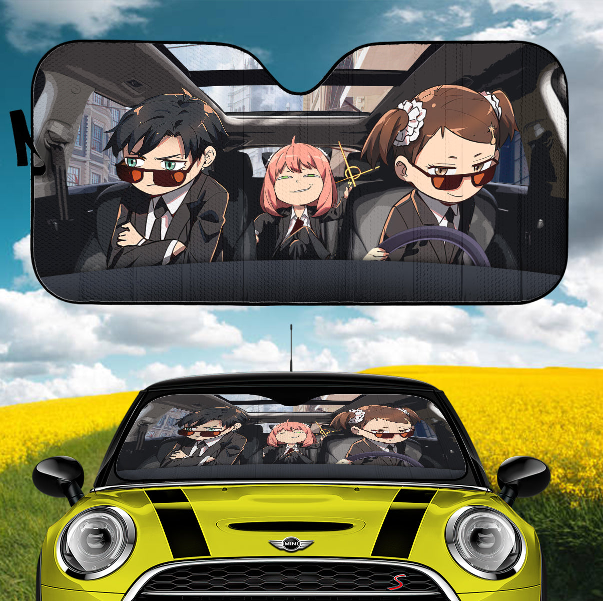 Spy X Family Becky Damian And Anya Car Auto Sunshades