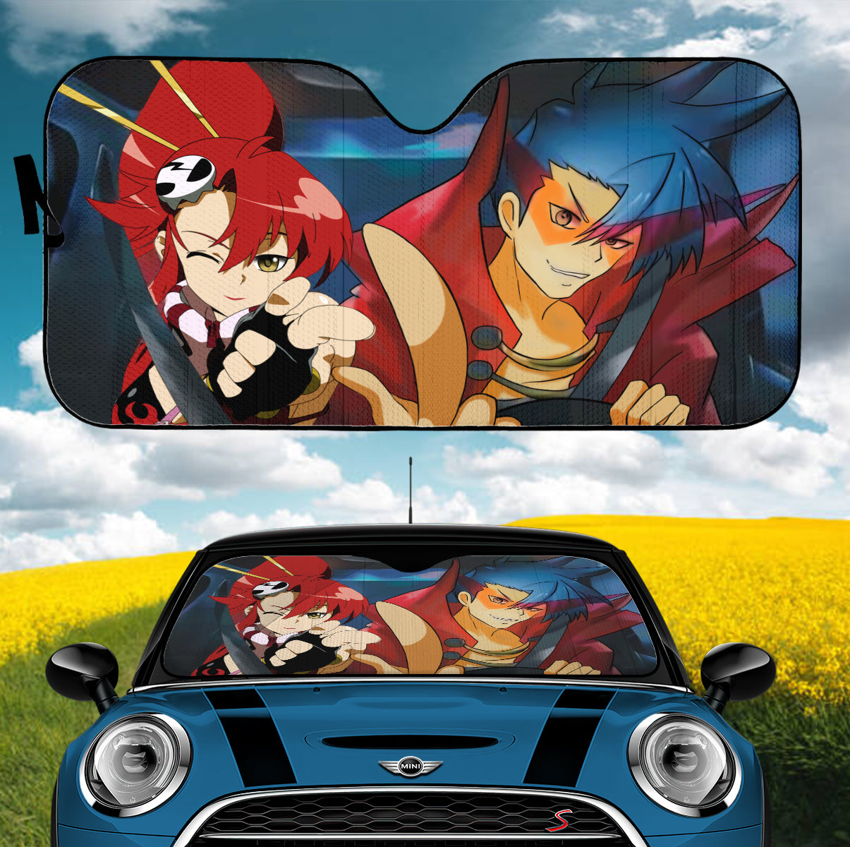 Tengen Toppa Kamina And Yoko Driving Car Auto Sunshades