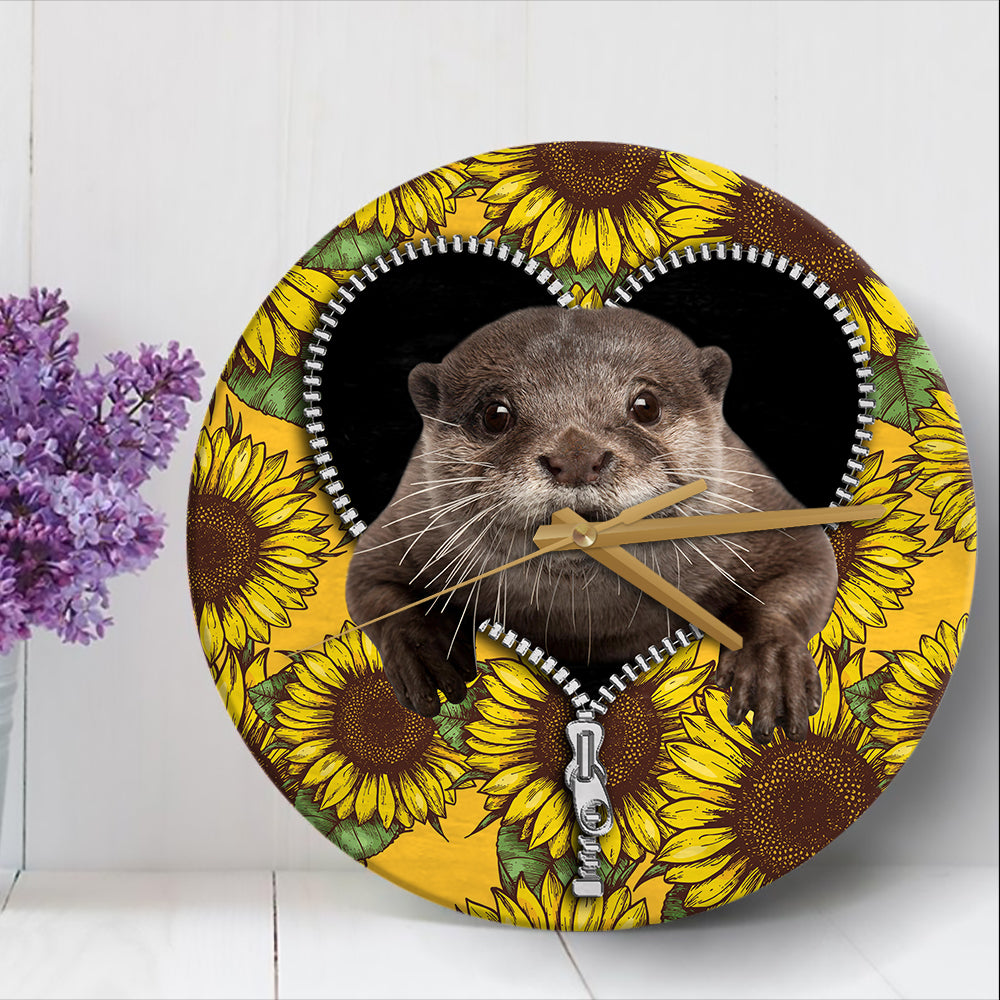 Beaver Sunflower Zipper Wood Wall Clock