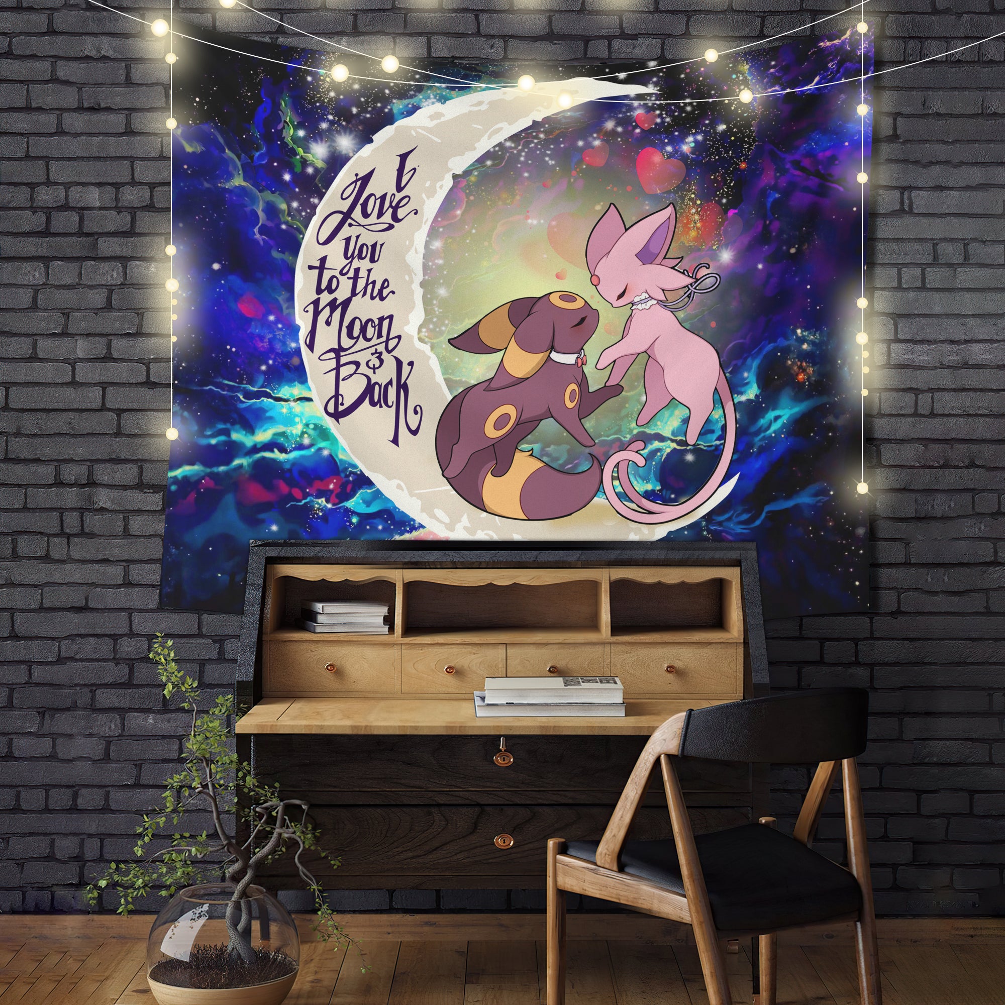 Eevee Couple Espeon And Umbreon Love You To The Moon Galaxy Tapestry R