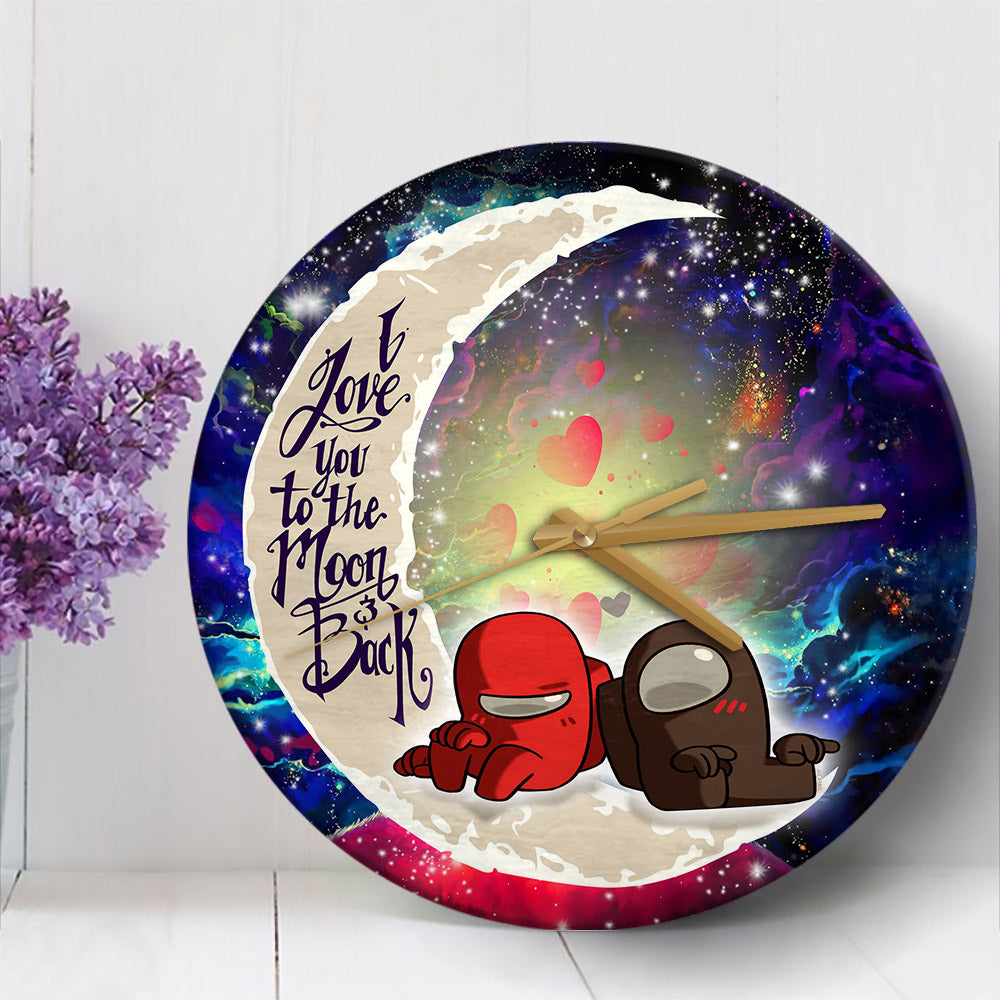 Among Us Couple Love You To The Moon Galaxy 1 Wood Wall Clock