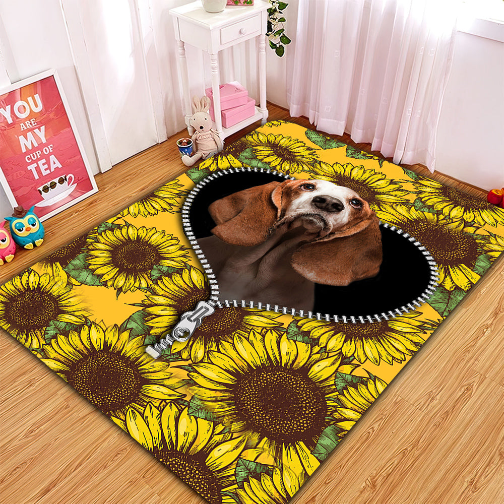Basset Hound Sunflower Zipper Rectangular Area Rug