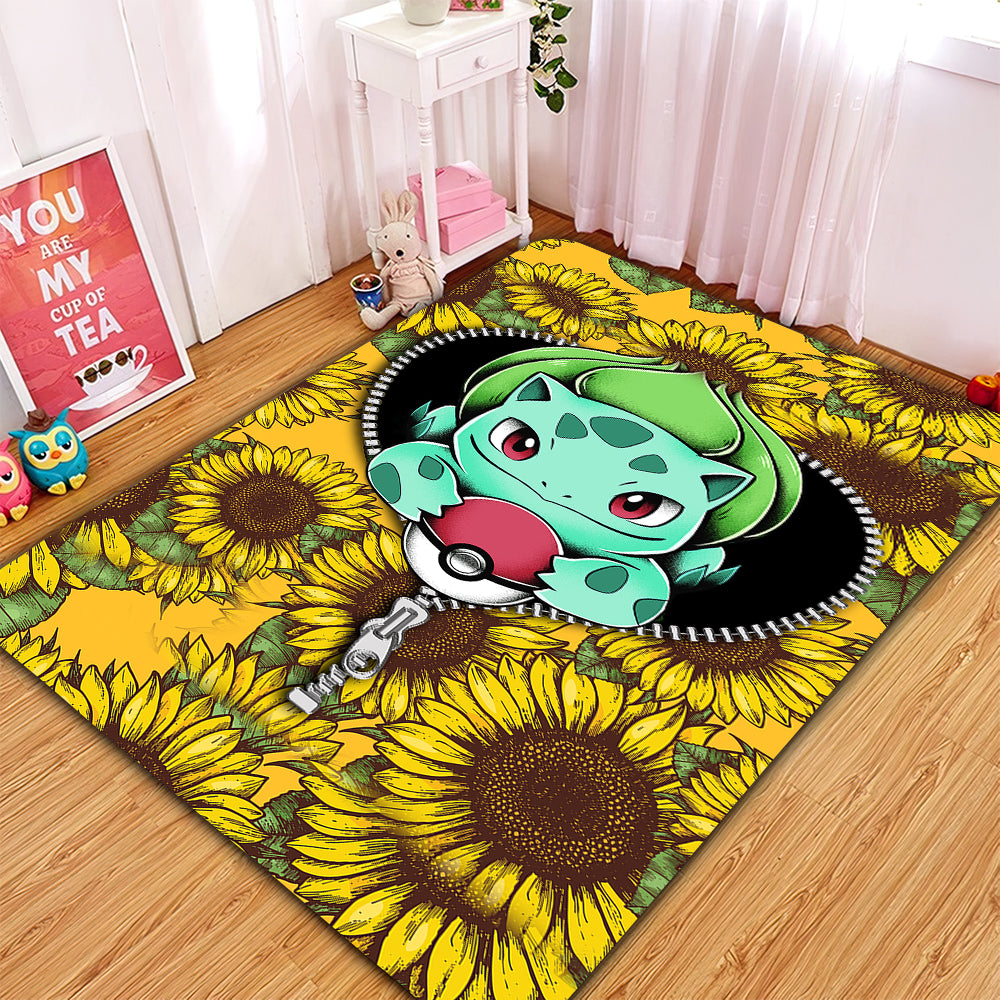 Bulbasaur Sunflower Zipper Rectangular Area Rug