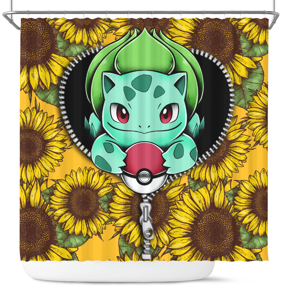 Bulbasaur Sunflower Zipper Shower Curtain