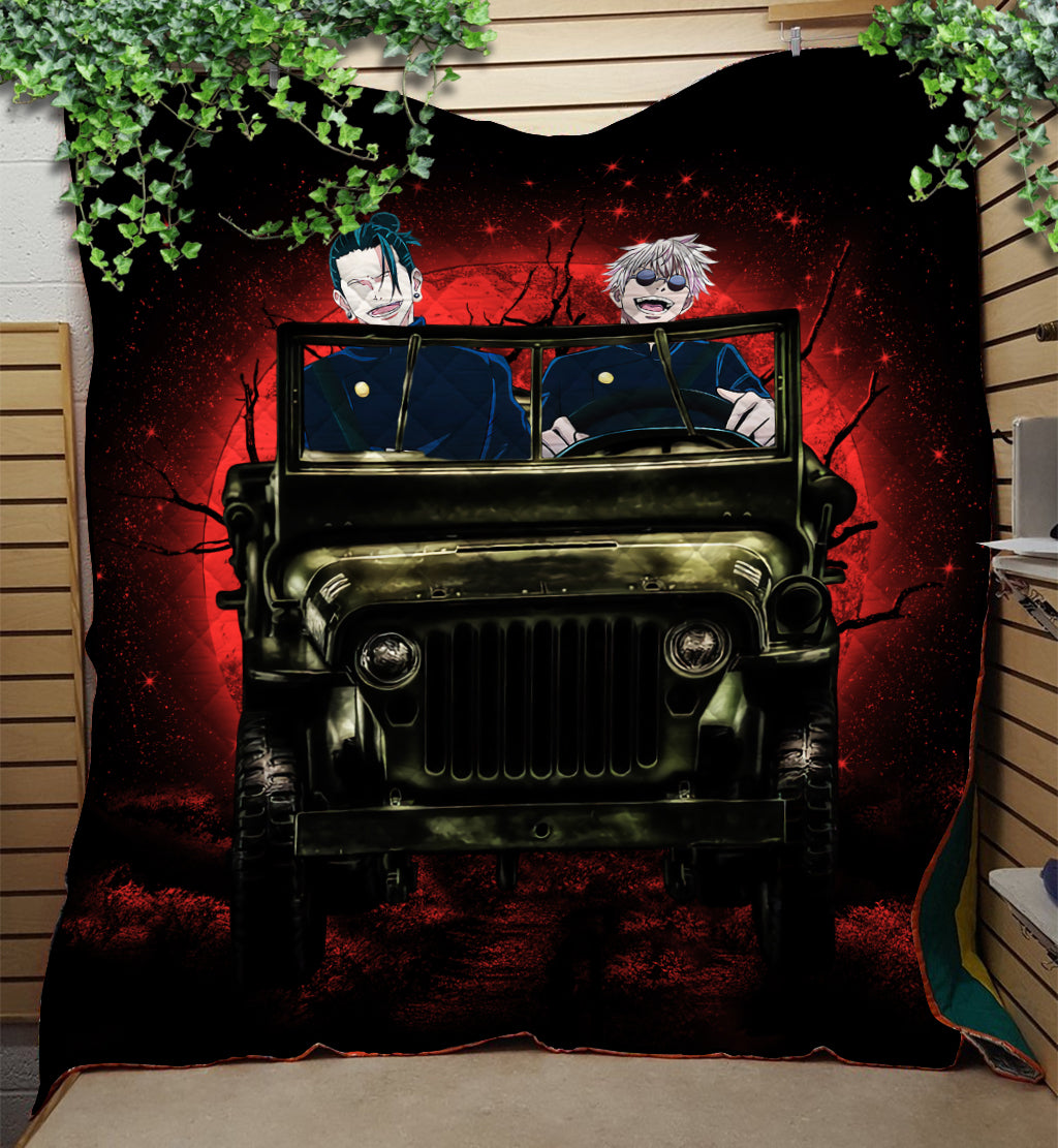 Gojo Geto Jujutsu Kaisen Ride Jeep Funny Moonlight Halloween Quilt Bla