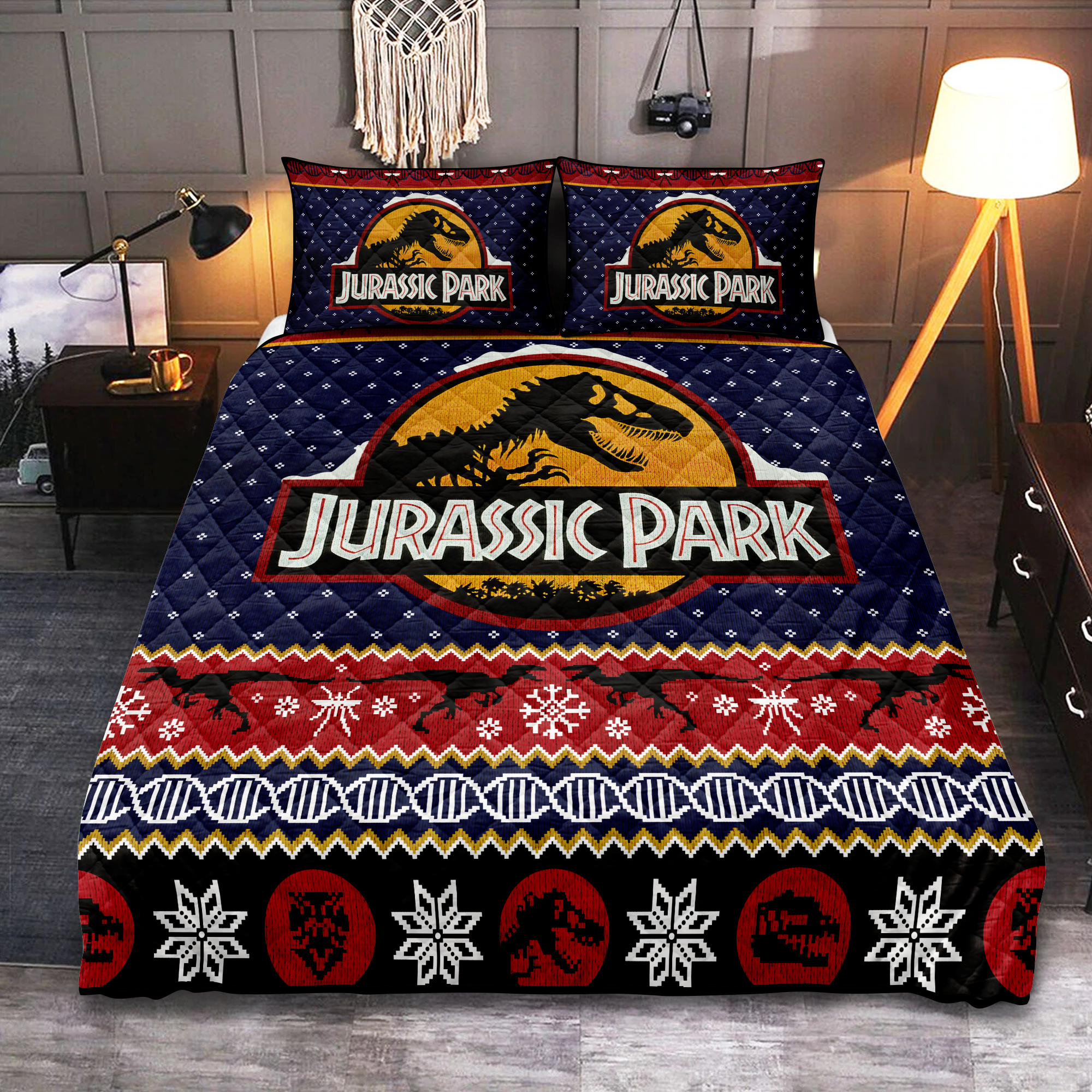 Jurassic Park Dinosaur T-rex Christmas Quilt Bed Sets