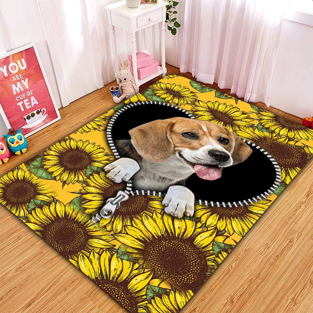 Lovely Beagle Sunflower Zipper Rectangular Area Rug