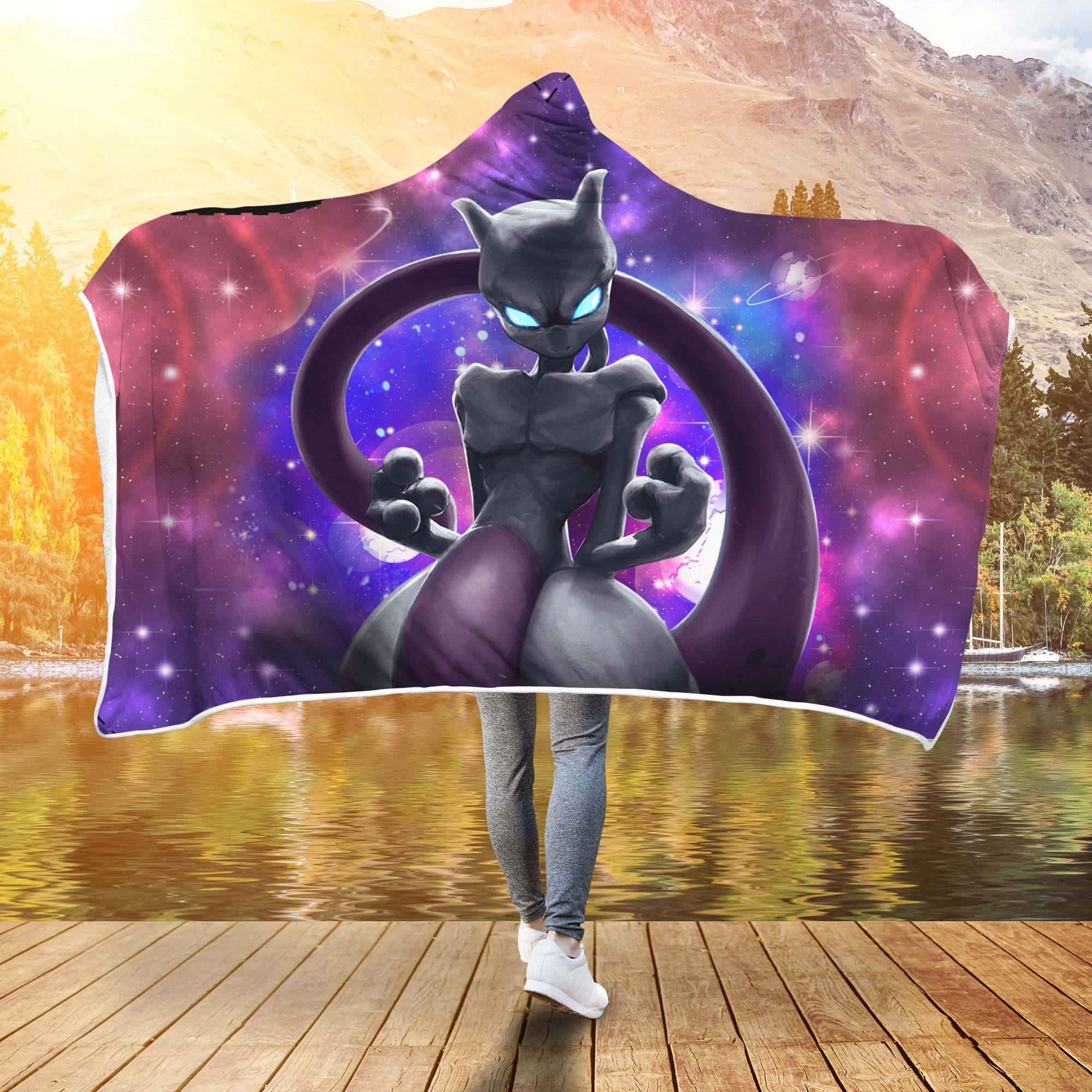 Mewtwo Galaxy Economy Hooded Blanket