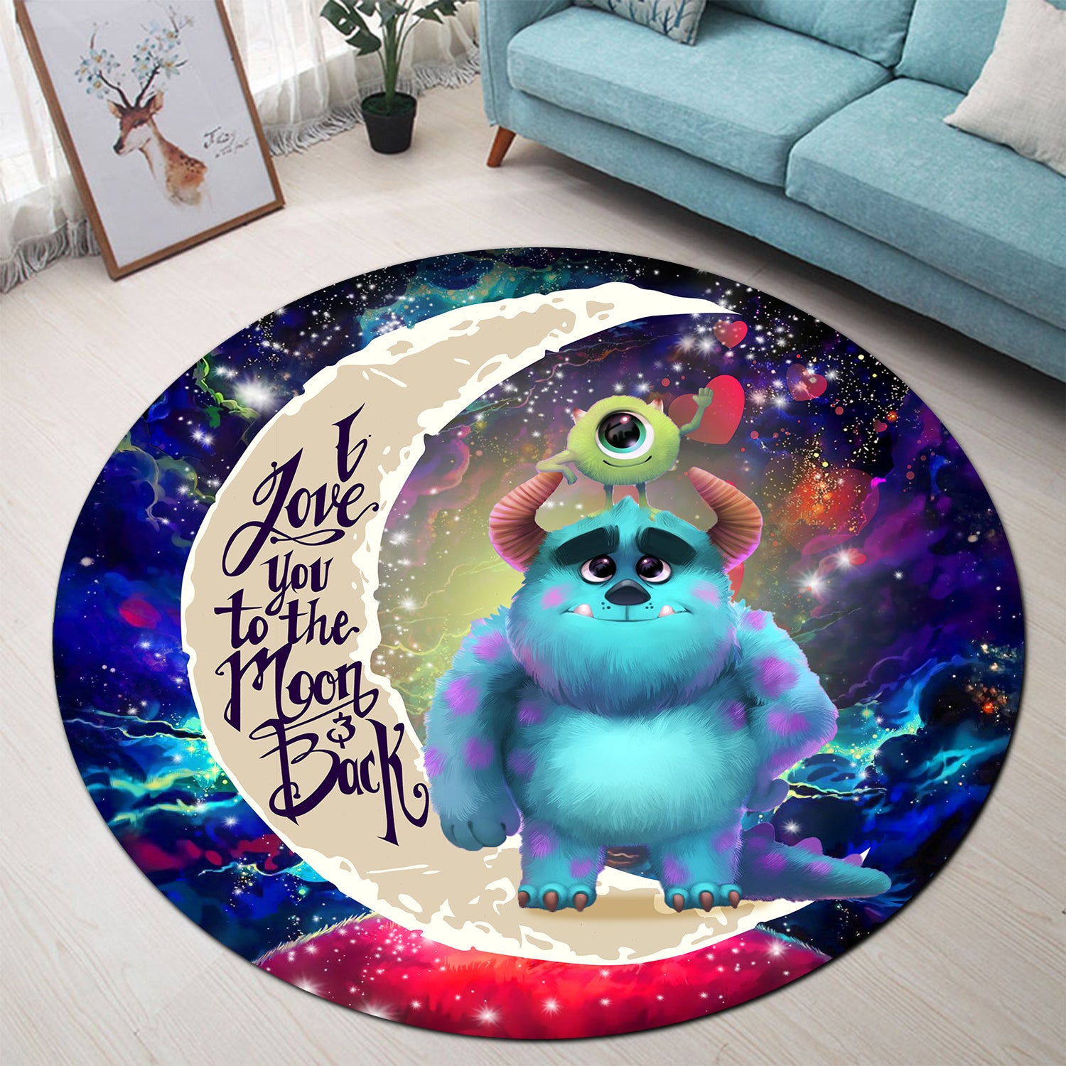 Monster Inc Sully And Mike Love You To The Moon Galaxy Round Carpet Ru