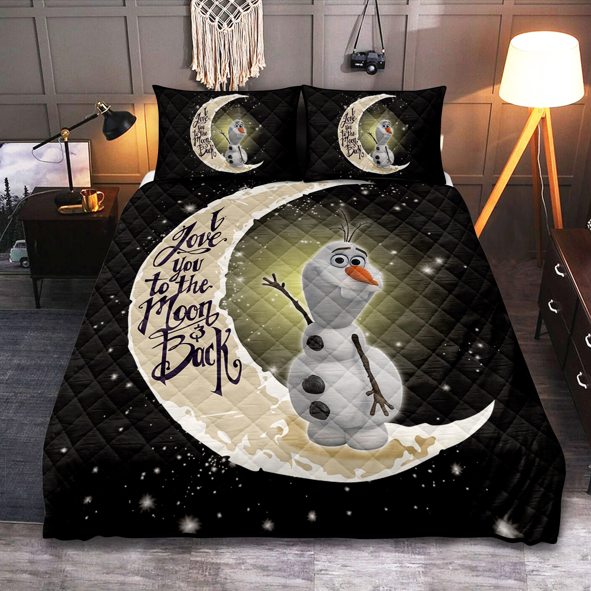 Olaf To The Moon Quilt Bed Sets