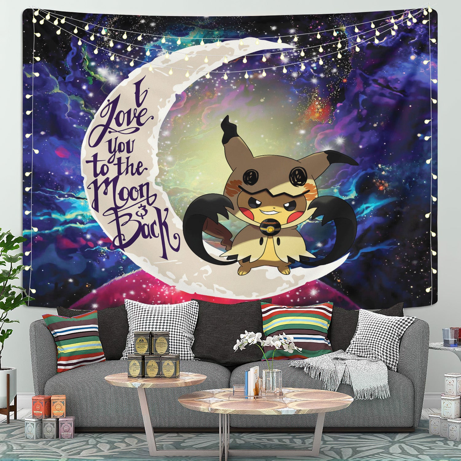 Pikachu Mimikyu Love You To The Moon Galaxy 1 Tapestry Room Decor