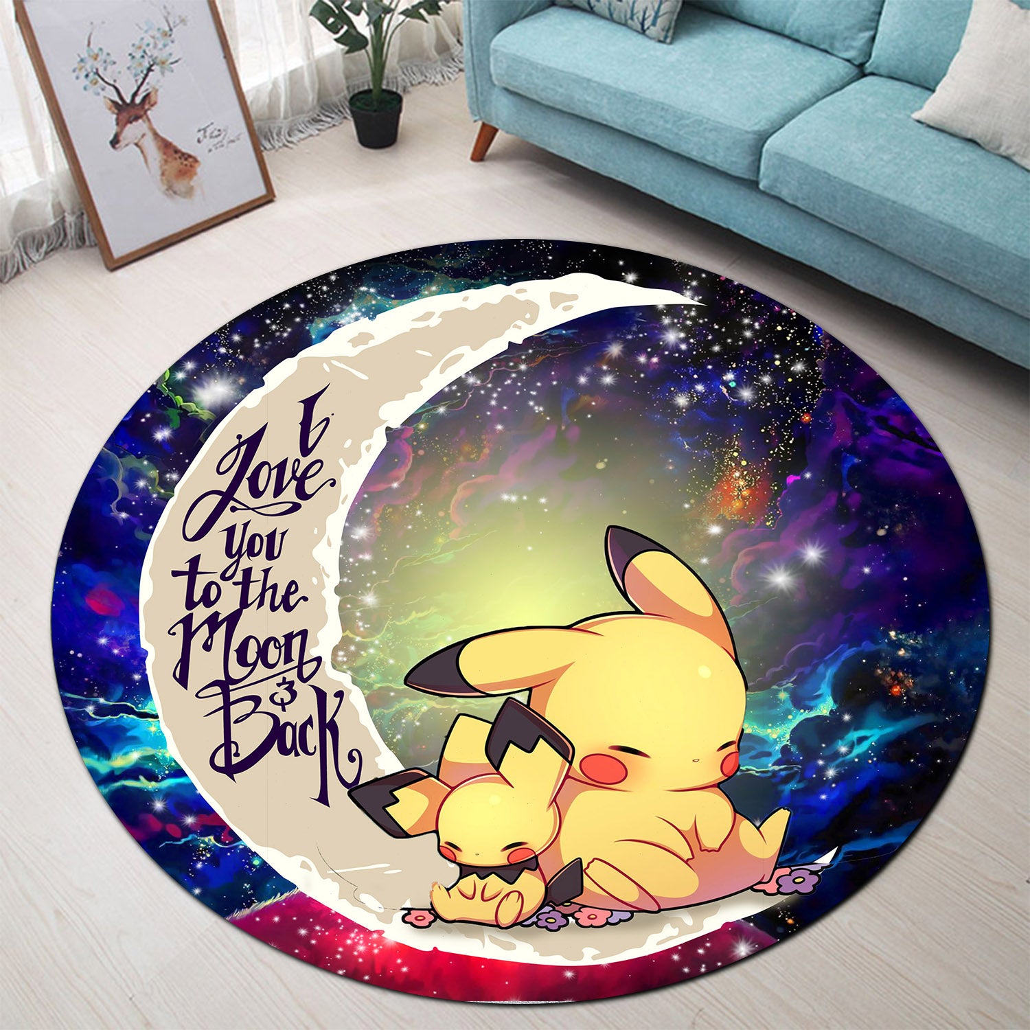 Pikachu Pokemon Sleep Love You To The Moon Galaxy Round Carpet Rug ...