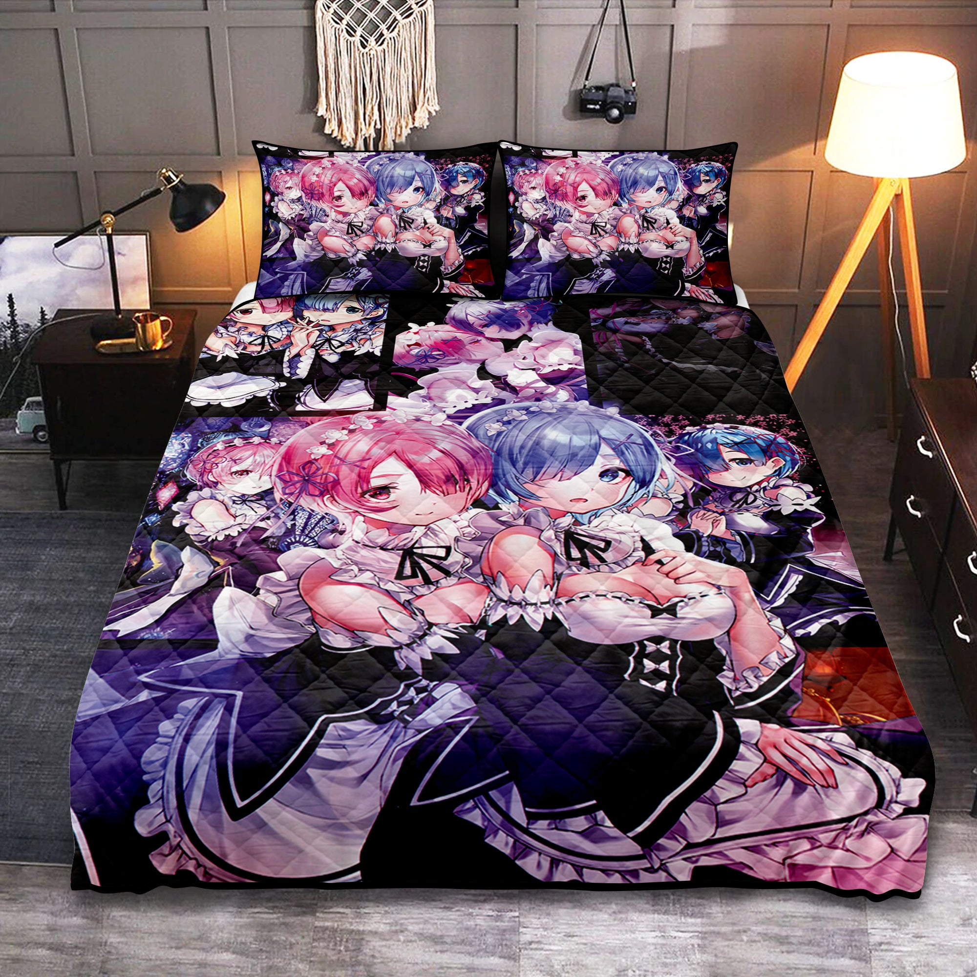 Ram And Rem Anime Girl Re Zero Quilt Bed Sets